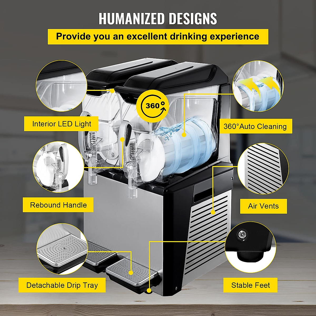 VEVOR Frozen Drink Machine, 10LX2 Tanks Commercial Slushy Machine, 900W Slush Drink Maker, Perfect for Restaurants Cafes Bars