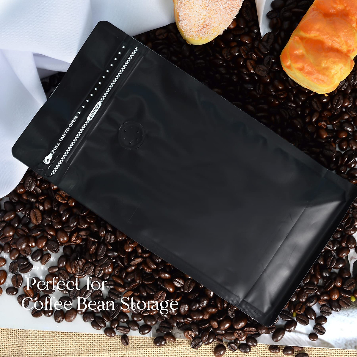 50 PCS Resealable Coffee Bags with Valve (1lb, 16oz) - Black Coffee Pouches Bags with One-way Degassing Valve for Coffee Bean Storage bag