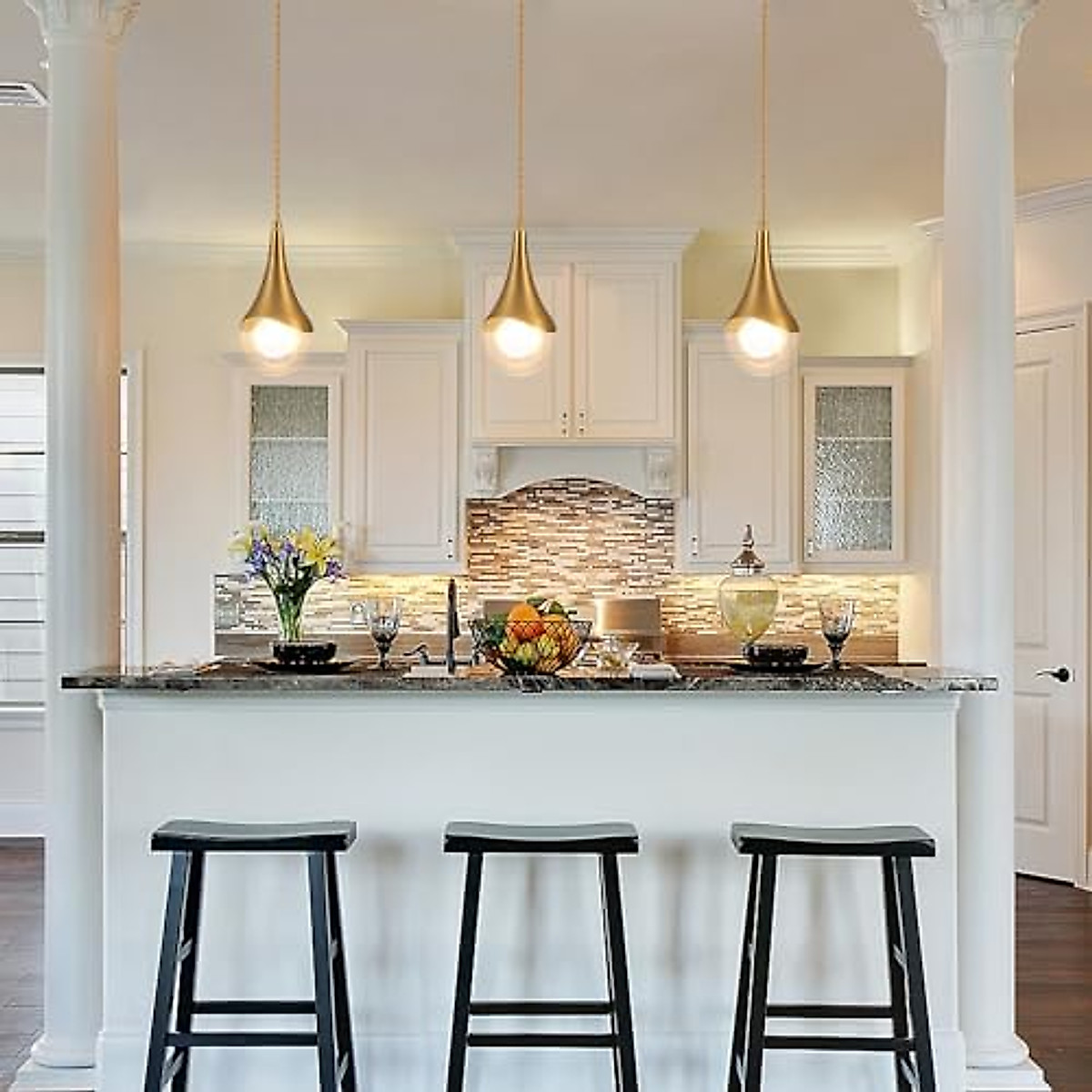 Dijiahua Gold Pendant Lights Kitchen Island 3 Pack, Modern Brass Raindrop Pendant Light Fixture Set of 3 with Clear Glass Globe,Mini Teardrop Chandelier,Adjustable Cord Hanging Lighting for Sink