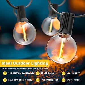 Sunnyload 31FT Outdoor String Lights Waterproof, 110 Volts Outdoor Decorations for Patio, Yard, Garden, Porch, Backyard,Heavy-Duty Decorative Cafe Hanging Lights,with 15 LED Shatterproof Bulbs