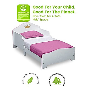 Delta Children Princess Crown Wood Toddler Bed - Greenguard Gold Certified, White/Pink