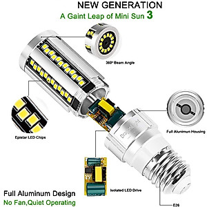 DragonLight 15W Super Bright LED Corn Light Bulbs Fanless(150 Watt Equivalent) - 6000K Daylight 1,800 Lumens E26 Base for Residential and Commercial Lighting - Garage Porch Office, Pack of 4