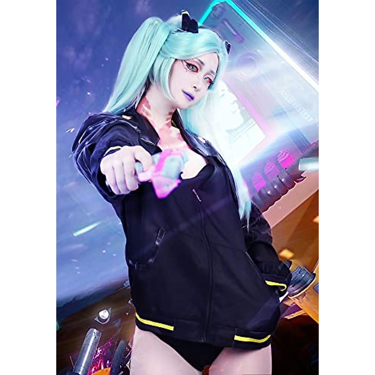 C-ZOFEK Rebecca Cosplay Outfits Black Coat Halloween Costume (X-Large) with Tattoo Stickers (pink)