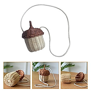 Handwoven Rattan Bag Acorn Shaped: Wicker Crossbody Handbag Beach Straw Hand Woven Shoulder Bag Small Basket with Handle for Kids Women Summer Travel