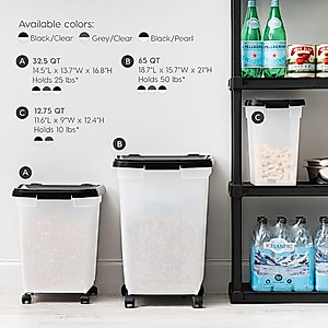 IRIS USA WeatherPro Airtight Dog Food Storage Container, Up to 25 lbs, Removable Wheels, for Dog Cat Bird and Other Pet Food Storage Bin, Keep Fresh, Translucent Body, Pearl/Black