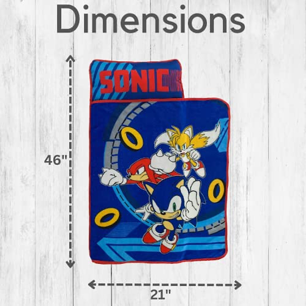 Sonic The Hedgehog 24"(W) X 45"(L) Soft Toddler Nap Mat with Pillow and Blanket Perfect for Preschool, Daycare, and Travel (100% Official Licensed Product)
