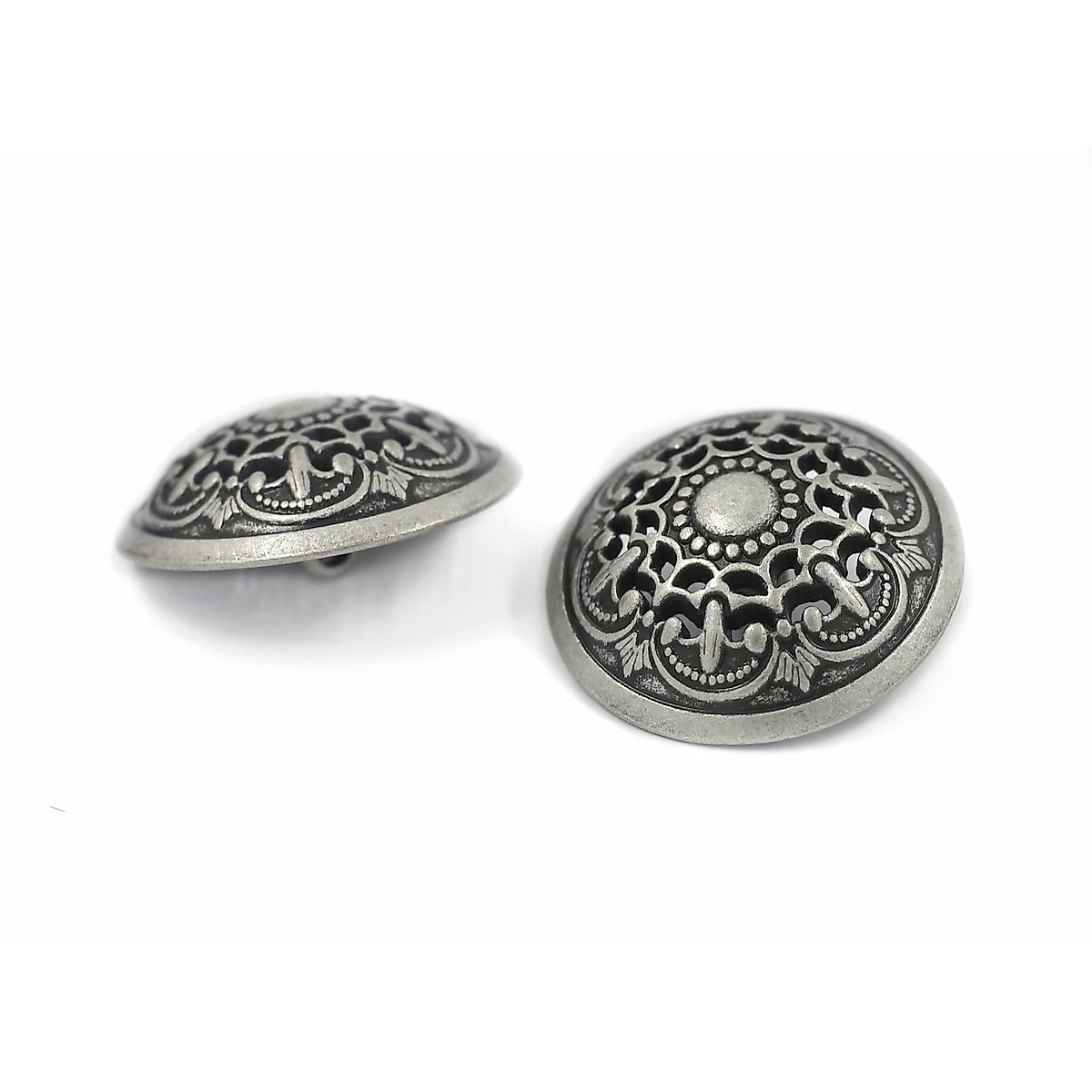 Bezelry 8 Pieces Medieval Filigree Openwork Domed Metal Shank Buttons. 25mm (1 inch) (Antique Silver)