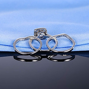 OPOMOMO Three-in-One Wedding Engagement Rings,18K White Gold Plated Halo Promise Eternity Rings 9