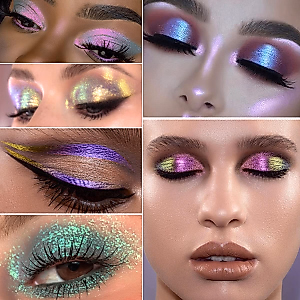 OYGCee Multi Chrome Duochrome Shimmer Liquid Makeup Eyeshadows Blue Green, Afflano Duo-Chrome Metallic Sparkly Liquid Eyeshadow,Quick Drying Safe Formula,Shimmmery Green,Talc Free,#10