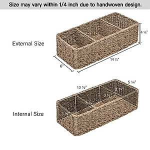 StorageWorks 3-Section Wicker Baskets for Shelves, Hand-Woven Seagrass Storage Baskets, 2-Pack