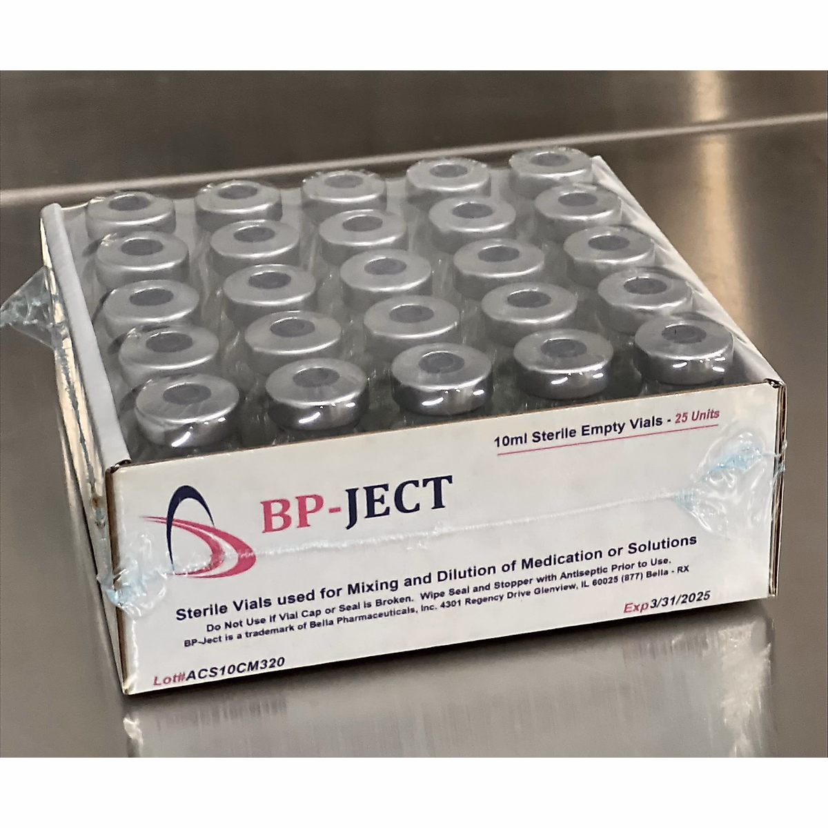 10ml Sterile Molded Clear Vials 25pk Silver