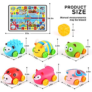 XQW Baby Toys Soft Cars for Toddlers 1-3,Rubber Toy Cars for 1+ Year Old Boys Girls,6pcs Push and go Toys car with 57"*38.5" playmat,Toddler Educational Toys Cars Gift for 1 2 3 4 Year Old boy Girl