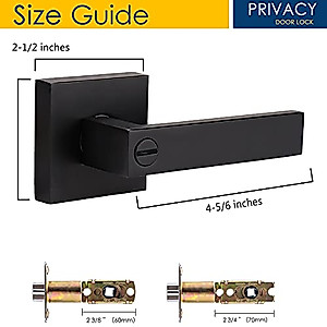 home improvement direct Privacy Door Lever with Lock, Keyless Reversible Interior Door Handle for Right/Left Handed Doors, Matte Black Heavy Duty Square Lock Set for Bedroom, Bathroom 5 Pack