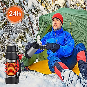 Debo Thermos with Handle Hidden Strap Portable 68 Ounce Coffee Thermos Double Wall Vacuum Insulation BPA-FreeThermos for Hot Drinks Keep Hot&Cold For Up to 24 Hours Thermoses for Hot Coffee, Silver