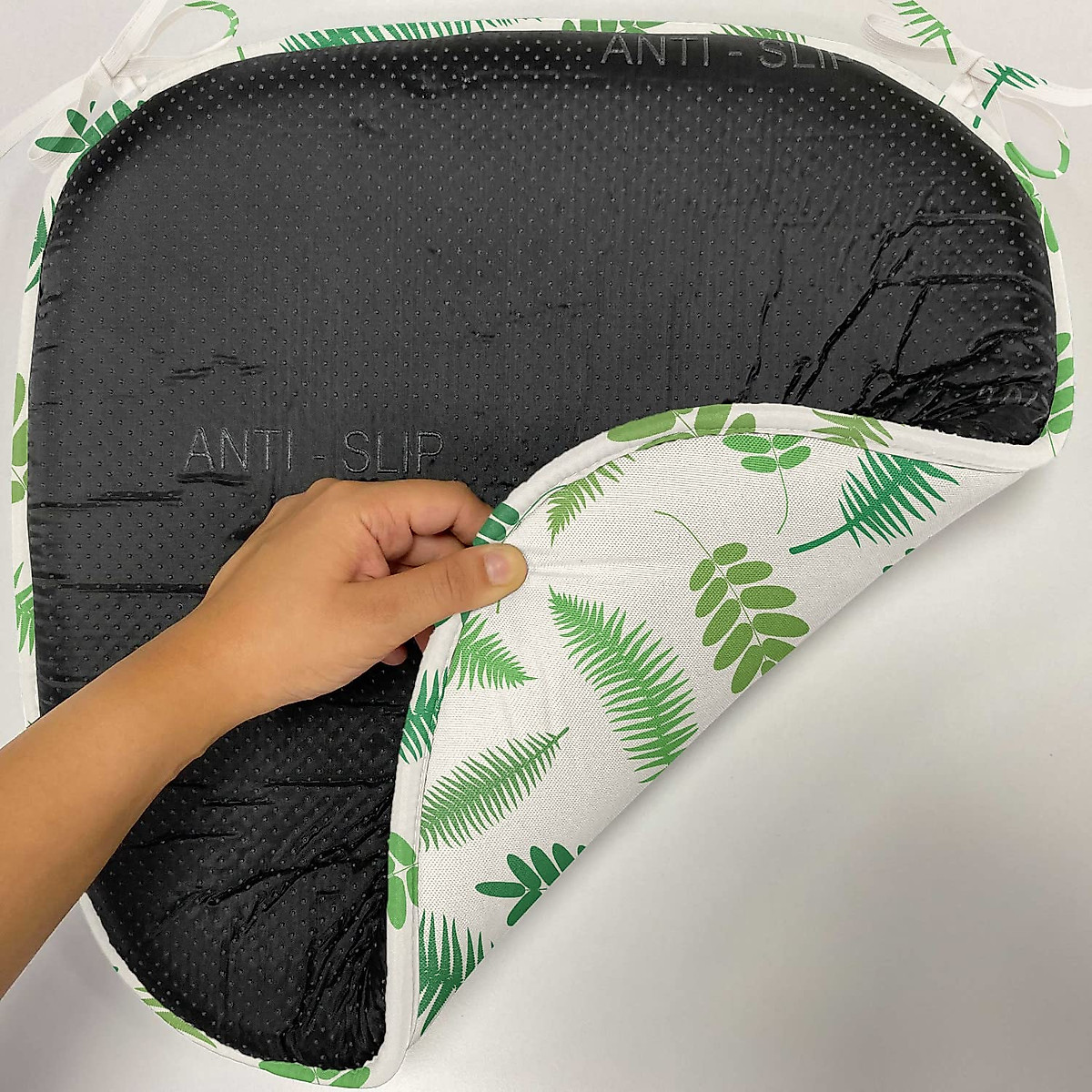 Lunarable Fern Pattern Chair Seating Cushion Set of 4, Nature Botanical Design Art Image Various Style Fronds Illustration, Anti-Slip Seat Padding for Kitchen & Patio, 16"x16", Ivory and Lime Green