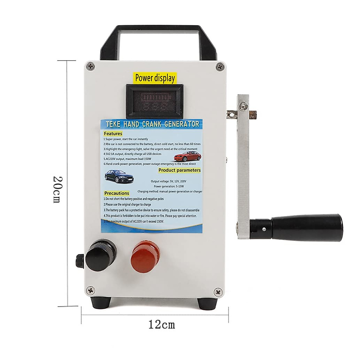 TBVECHI Hand Hand Crank Generator, Hand Crank Generator Phone Charger Portable Portable Emergency Power Supply with Vehicle Charging