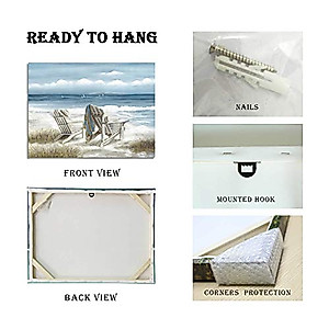 TAR TAR STUDIO Abstract Seascape Canvas Wall Art: Beach Chair on Sand Painting Print for Bedroom (24" W x 18" H, Multiple Sizes/Material)