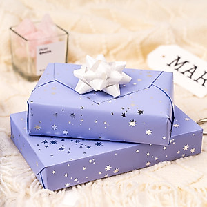 WRAPAHOLIC Wrapping Paper Roll - Mini Roll - 17 Inch X 33 Feet - Stars with Silver Foil Design, Perfect for Wedding, Birthday, Holiday, Baby Shower