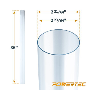 POWERTEC 70176V Clear PVC Pipe 2-1/2" x 36" Long, 1PK, Rigid Plastic Tubing for Dust Collection Hose & Fittings