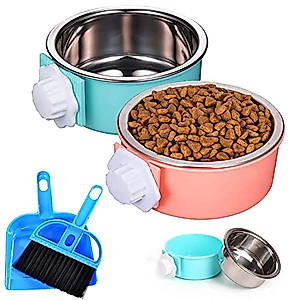 HERCOCCI Crate Dog Bowl, Removable Stainless Steel Pet Kennel Cage Hanging Food Bowls and Water Feeder Coop Cup Prevent Overflow for Puppy, Medium Dog, Cat, Rabbit, Ferret (2PCS)