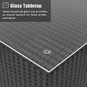 5 Pieces Patio Furniture Sets, All Weather Outdoor Sectional Patio Sofa, Rattan Wicker Conversation Sofa Set, Manual Weaving Sectional Patio Sofa with Cushion and Glass Table for Balcony, Garden, Gray