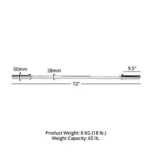 Titan Fitness Aluminum Olympic Technique Training Barbell, 6 FT Chrome Finish, 8 KG 28MM Shaft, 65 LB Capacity, Weightlifting Starter Bar