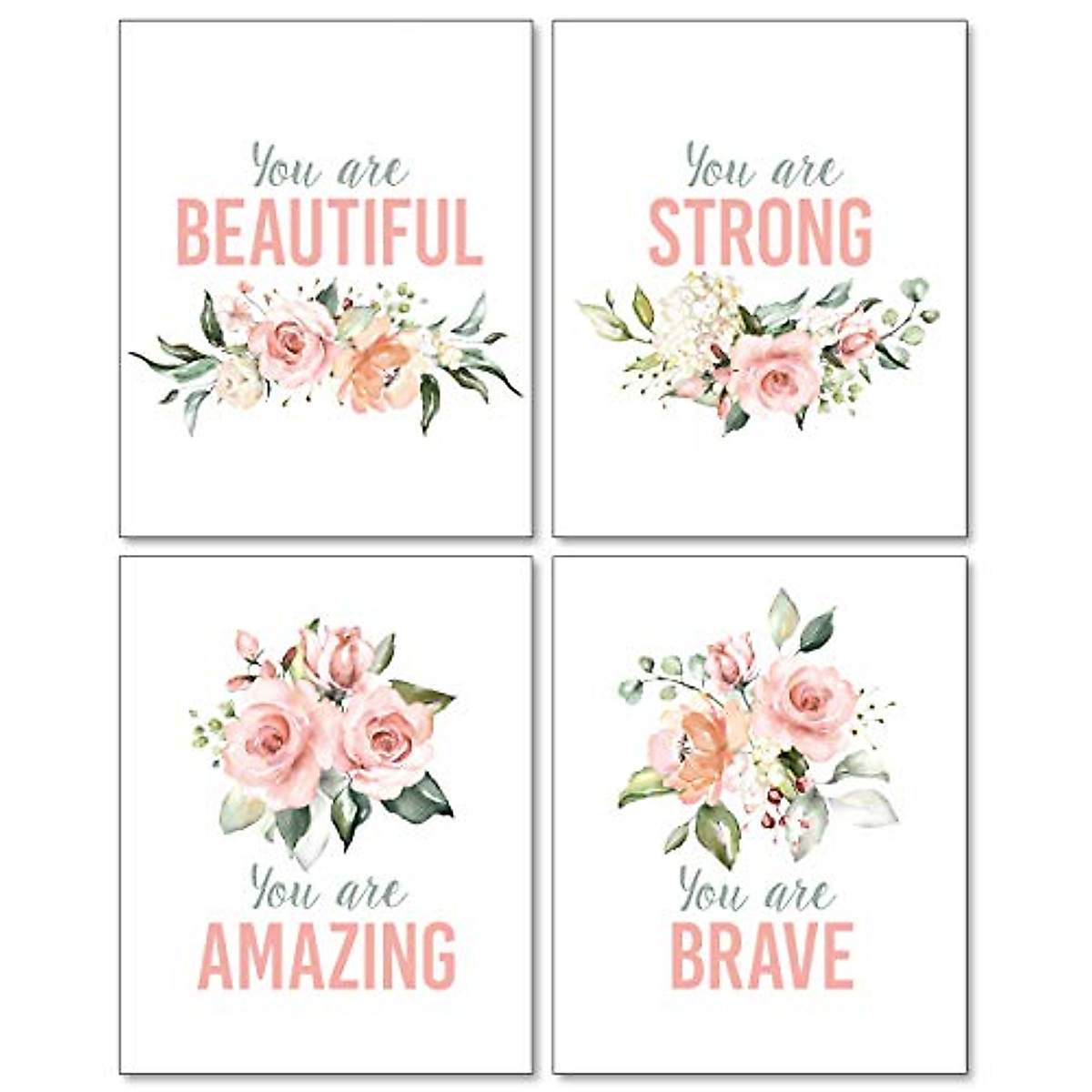 Confetti Fox Girls Inspirational Words Wall Decor, Pink Floral Modern Art, Positive Motivational Quotes, Teen Flowers Affirmations Typography Posters (8x10 Unframed Set of 4 Prints)