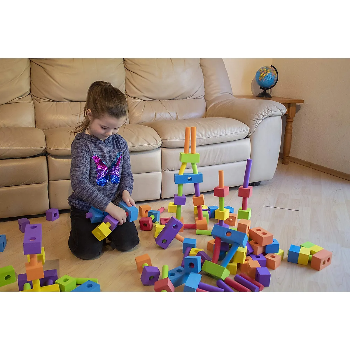 FUN n' SAFE (7684 Foam Peg Blocks for Kids, 150 Brightly Colored Pieces
