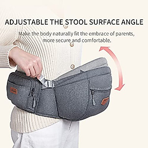 SUNVENO Baby Hipseat Carrier, Ergonomic Hip Seat Safety Infant Carrier for Mom Lightweight Certified Cotton Soft Carriers for Newborns, Toddlers, Grey