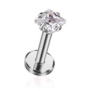 Gabry&jwl 4Pcs 16G 316L Stainless Steel Lip Studs/Ear Studs Love/Star/Square/Round Shape Cubic Zircon Labret Tragus Cartilage Helix Lobe Earring Studs Monroe Lip Piercing