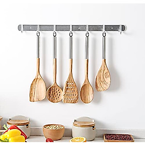 Olive Wooden Spoons for Cooking, NAYAHOSE 5 Pcs Cooking Utensils Set with Stainless Steel Handle, Heat-Resistant Olive Wood Spatulas for Non-Stick Pan