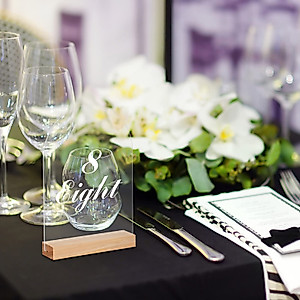 36 Packs 5 x 7 Inch Arch Acrylic Signs with Stand Clear Acrylic Sheets with Pine Wood Sign Holders Round Top Blank Acrylic Table Signs with Base for Wedding Party Events DIY Crafts Decorations