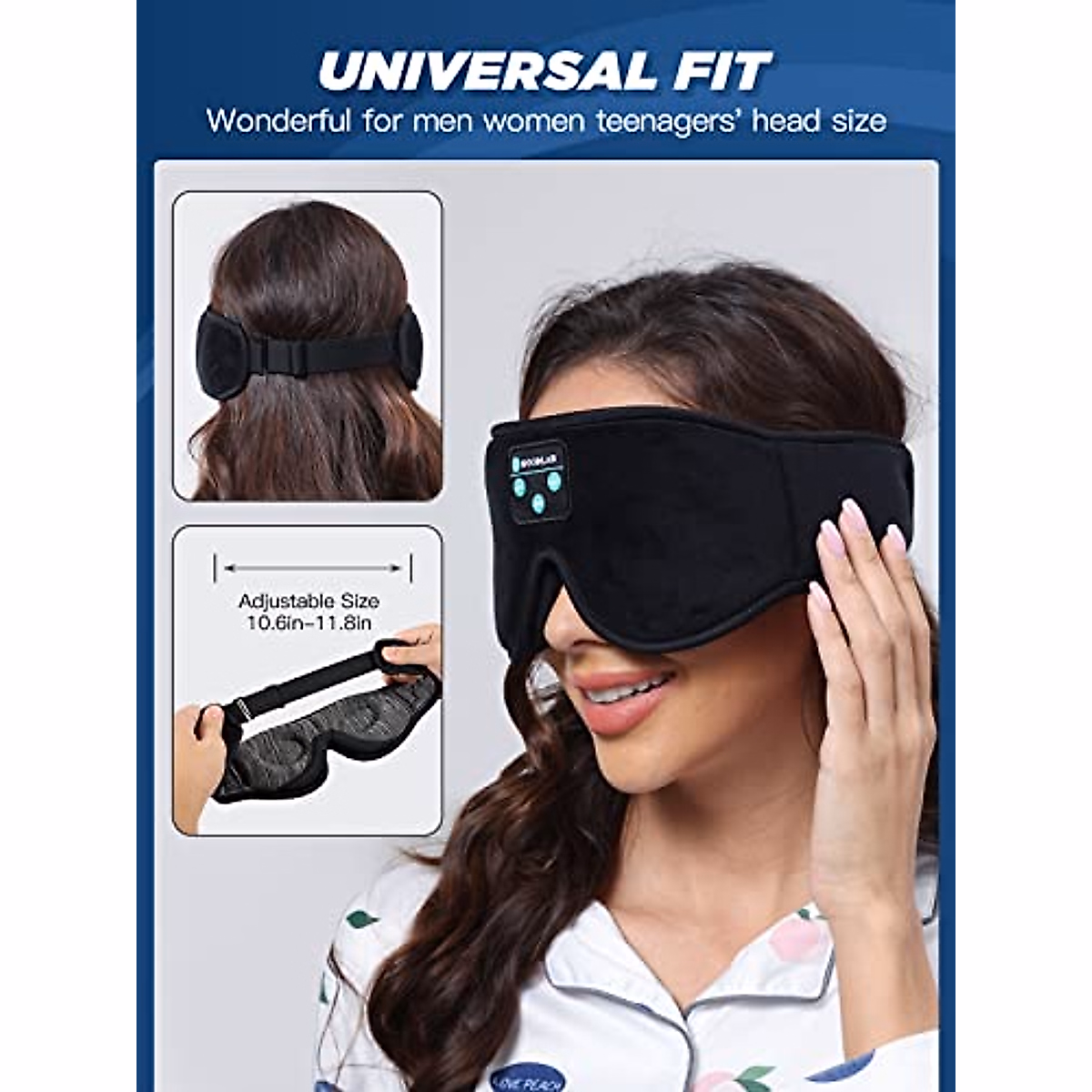 Bluetooth Sleep Mask, Boodlab Sleeping Headphones for Side Sleepers, Sleep Mask with Bluetooth Headphones with Adjustable Stereo Speakers Microphone Handsfree, Cool Gadgets Gift for Women Man