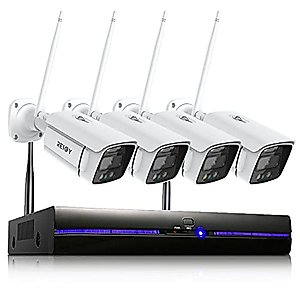 REIGY 3MP WiFi Security Camera System with Floodlight Without Hard Drive, 2K Outdoor Home Surveillance Set 8CH 5MP NVR + 4X 1296P IP Cam, 2-Way Audio Remote View Color Night Vision Motion Detection