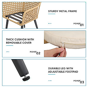 Verano Garden Patio Modern Dining Chairs Set of 2, Outdoor Rattan Dining Chair with Cushion and Armrest, Rust-Resistant Steel Frame Dining Chair Set for Yard, Porch, Deck, Lawn, Patio