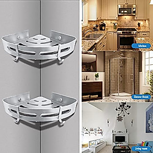 HXBYX Corner Shower Caddy Adhesive Shower Shelves Bathroom Shelf, 2 Pack No Drilling Shower Corner Organizer with Hooks Wall Mounted Aluminum Storage Rack for Bathroom Kitchen Dorm