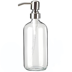 ARKTEK Glass Soap Dispenser - Clear Dish Soap Dispenser for Kitchen, Refillable Liquid Hand Soap Dispenser with Rust Proof Stainless Steel Pump for Bathroom, Countertop (17 Ounce/ 500 ML)