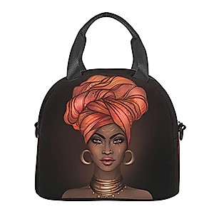 African American Black Woman Lunch Bag Reusable Insulated Lunch Tote Bag Lunchbox Container With Adjustable Shoulder Strap For Office Work School Picnic Travel