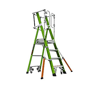 Little Giant Ladders Little Giant Ladder Systems Safety Cage 2.0, M4, 4ft Enclosed Platform, Ladder with Adjustable Outriggers, Fiberglass, Type 1AA, 375 lbs Weight Rating, (19704-146), Hi-viz Green