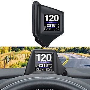 Geloo Car HUD Head Up Display, OBD2 HUD Display with OBDII GPS Dual System OBD2 Speedometer Gauge 8 Modes Multifunction Gauge Dashboard Display Smart Gauge can Installed Dashboard or A-Pillar Trim