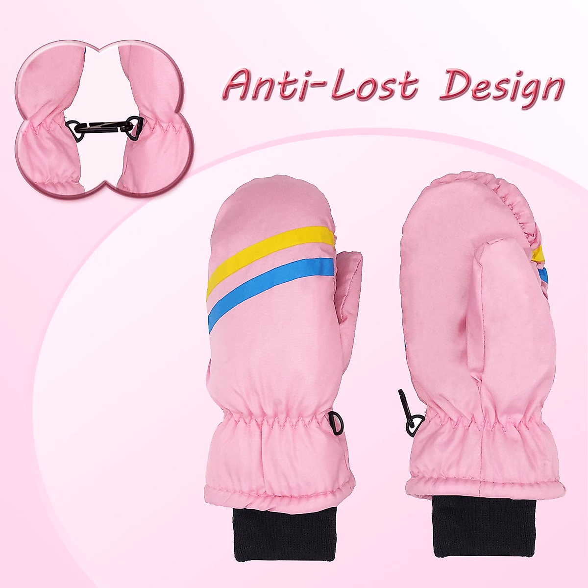 UTTPLL Toddler Mittens Infant Baby Winter Gloves Lined Fleece Warm Waterproof Ski Snow Gloves for Baby Girls Boys Black 2-3T