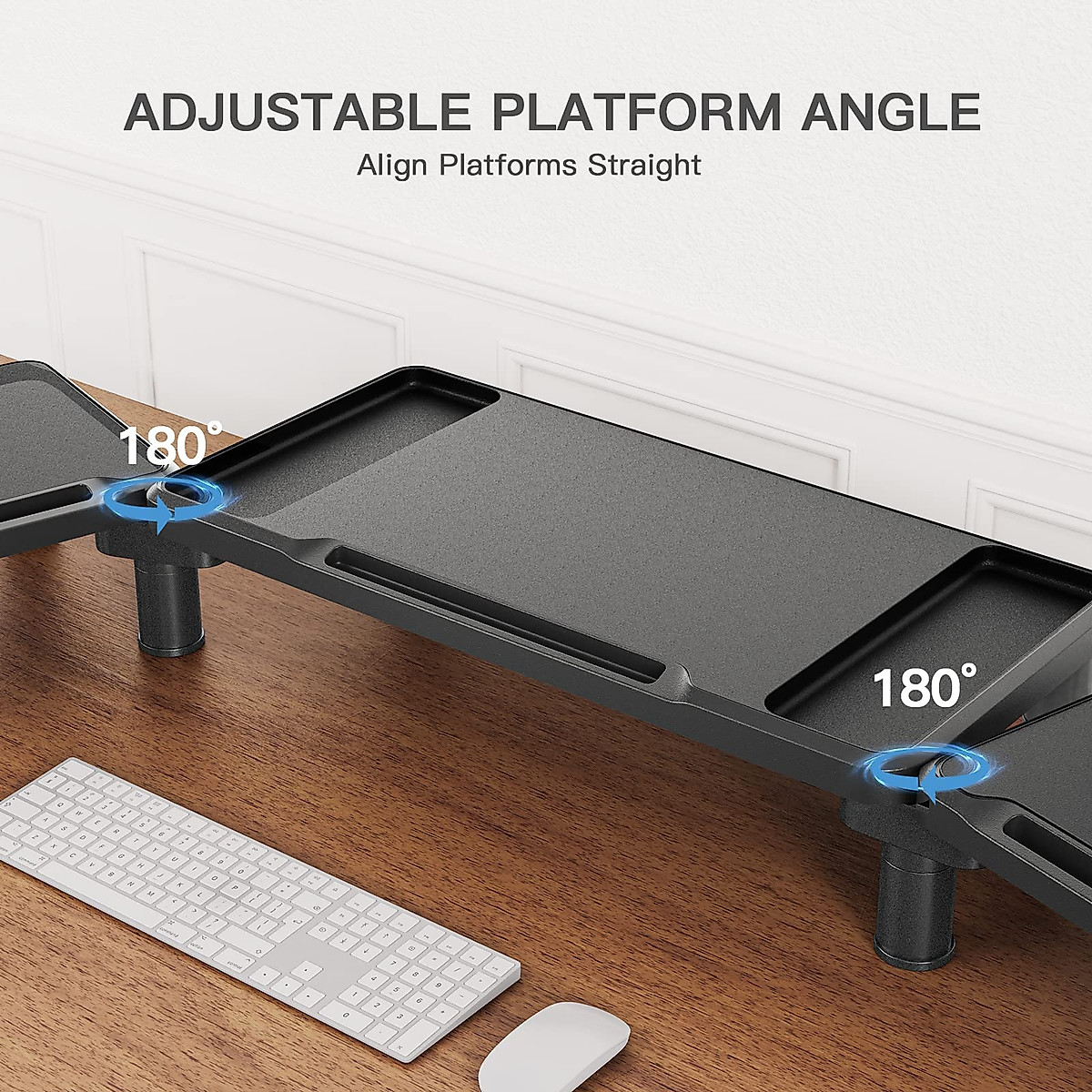 AMERIERGO Triple Monitor Stand, Dual Monitor Stand with Angle Adjustable, Dual Monitor Riser with 3 Slots for Tablet & Cellphone, Desktop Computer Stand for Monitor/Laptop/Printers/PC