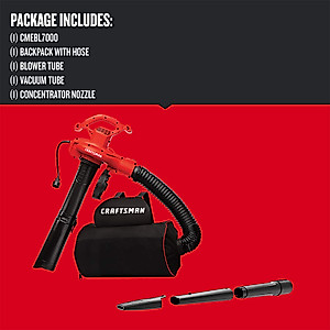 CRAFTSMAN 3-in-1 Leaf Blower, Leaf Vacuum and Mulcher, Up to 260 MPH, 12 Amp, Corded Electric (CMEBL7000)