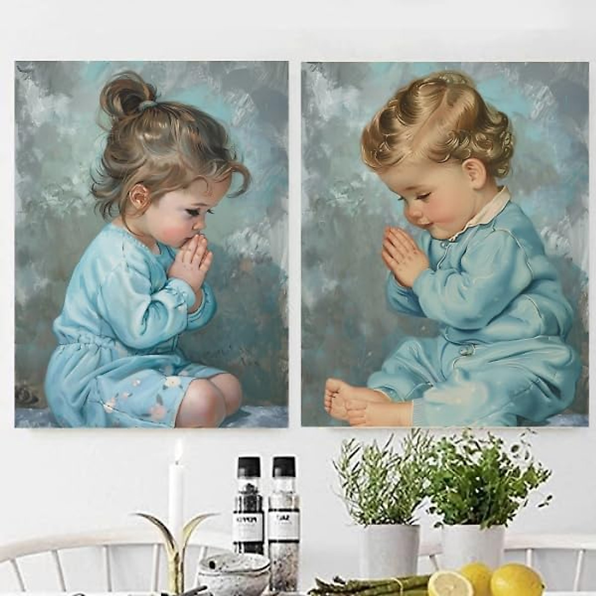 2 Packs 5D Diamond Painting Art Praying Angel Babies Kids Boy and Girl Full Drill Square Beads Diamond Painting Kits for Adults Crystal Gems Wall Art 30x40cm