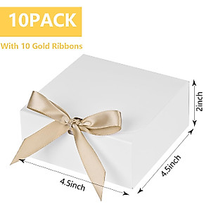 Xylitic 10 Pcs White Gift Boxes with Lids, 4.5x4.5x2 Present Box, Square Gift Boxes with Ribbon, Paper Gift Boxes for Presents, Wedding, Birthday, Party, Baby Shower, Chocolate, Candy, Snacks