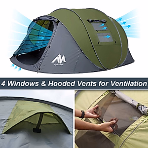 6 Person Easy Pop Up Tents for Camping - AYAMAYA Double Layer Waterproof Instant Tent with Vestibule & Porch, Large Size Family Automatic Setup 4-6 People Hiking (Poles Included)