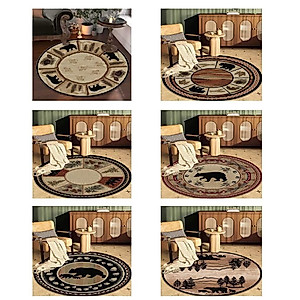 Soyalie Rustic Lodge Round Area Rug for Entrance Kitchen Pine Tree Print Carpet Bear Cabin Circle Floor Carpets Vintage Throw Rugs 3ft