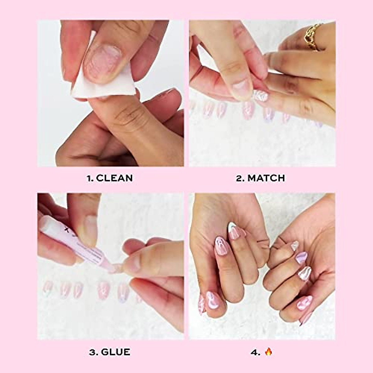 Glamnetic Press On Nails - Wild Card | Opaque UV Finish Short Pointed Almond Shape, Reusable Pastel Nails in 12 Sizes - 24 Nail Kit with Glue