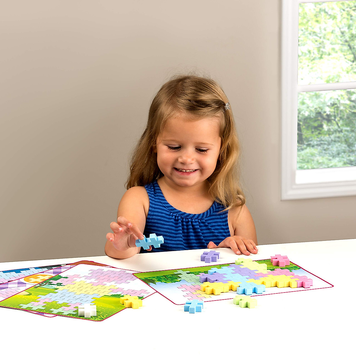 PLUS PLUS - BIG - BIG Picture Puzzles, Pastel Color Mix - Construction Building Stem Toy, Interlocking Large Puzzle Blocks for Toddlers and Preschool
