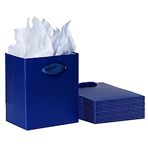 Plauthus 16 Pack Mini Navy Gift Bags with Handles & Tissue Paper, 4.5” Small Gift Bags for Small Items, Boutique, Wedding, Bridal, Baby Shower, Father’s Day, Graduation